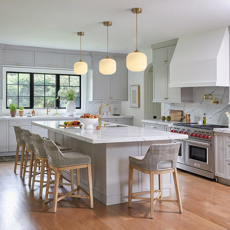 KCO Modern Gold White Pendant Light Antique Brass Milk Glass (L7161) – KCO Home - Chandeliers ...